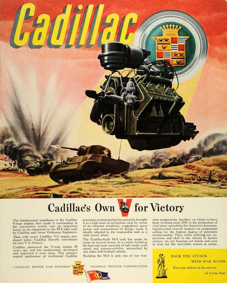 1943 Ad Cadillac M5 Light Tank Military WWII War Production Army Navy ...