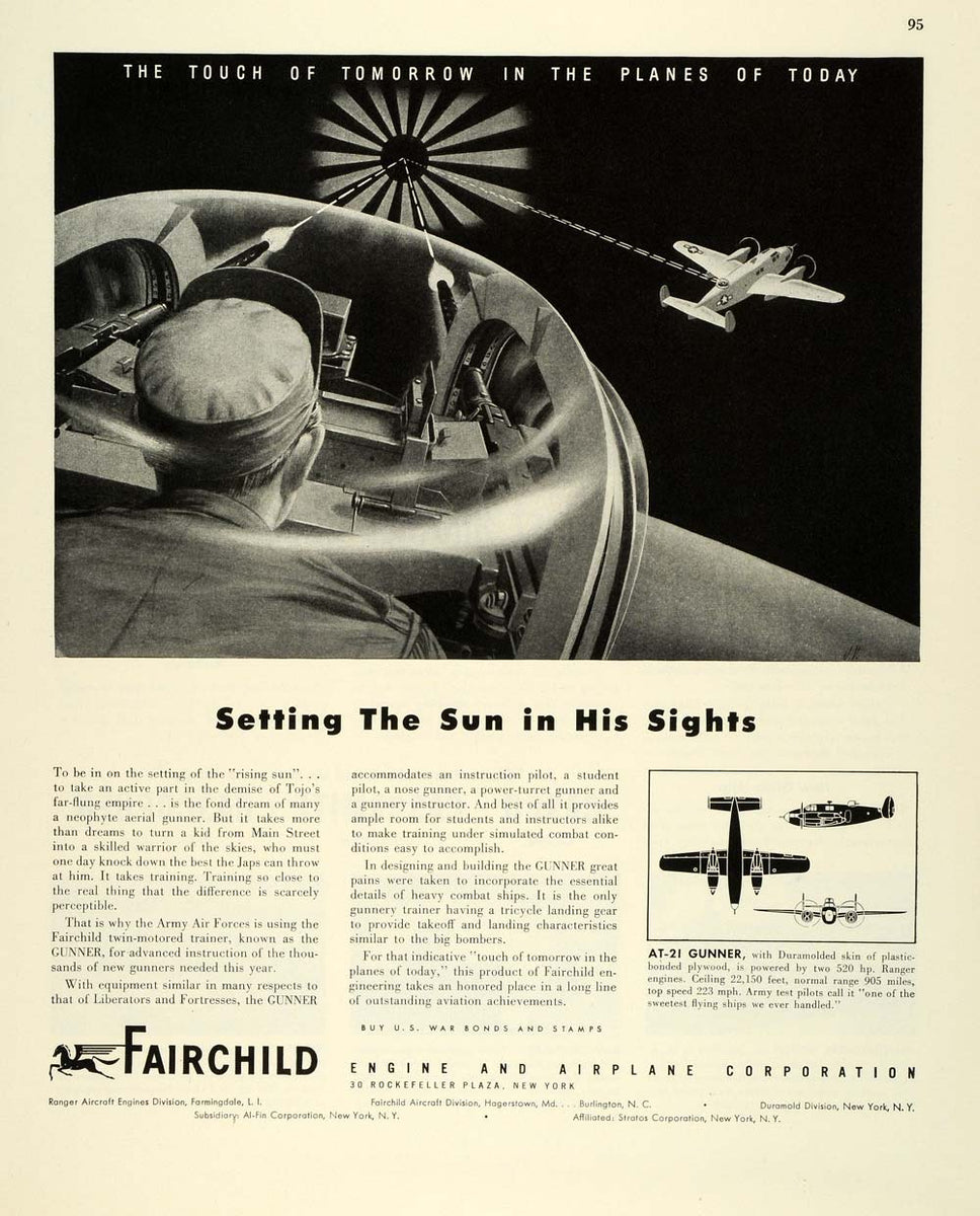 1944 Ad Fairchild Engine & Airplane Corp AT 21 Gunner Bomber Plane Pil ...