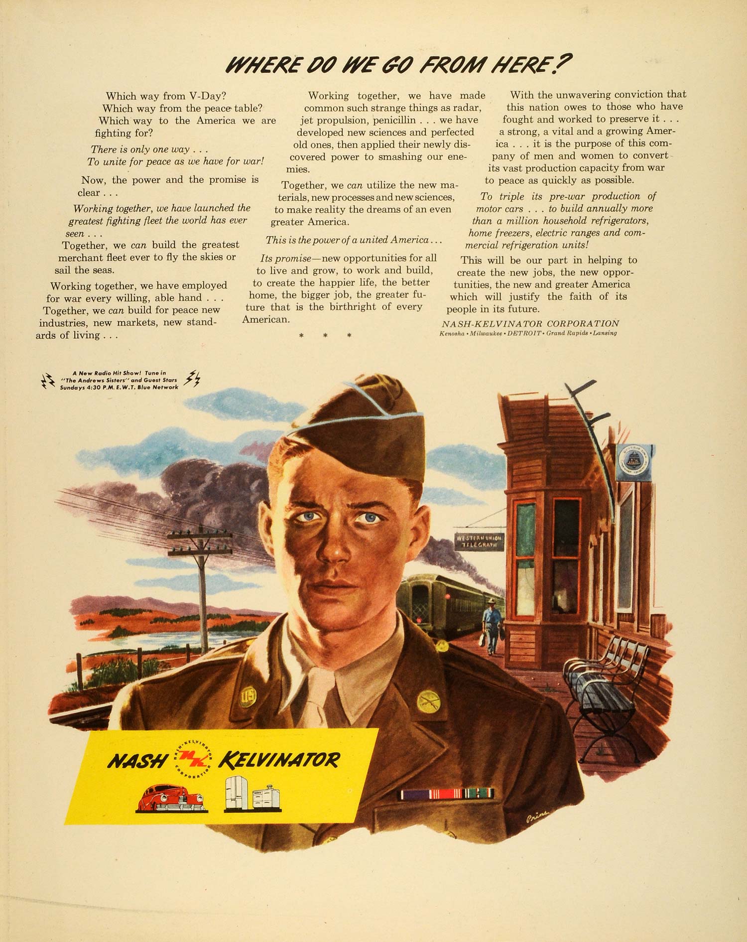 1945 Ad WWII War Production Nash Kelvinator Ben Kimberly Prins Militar ...