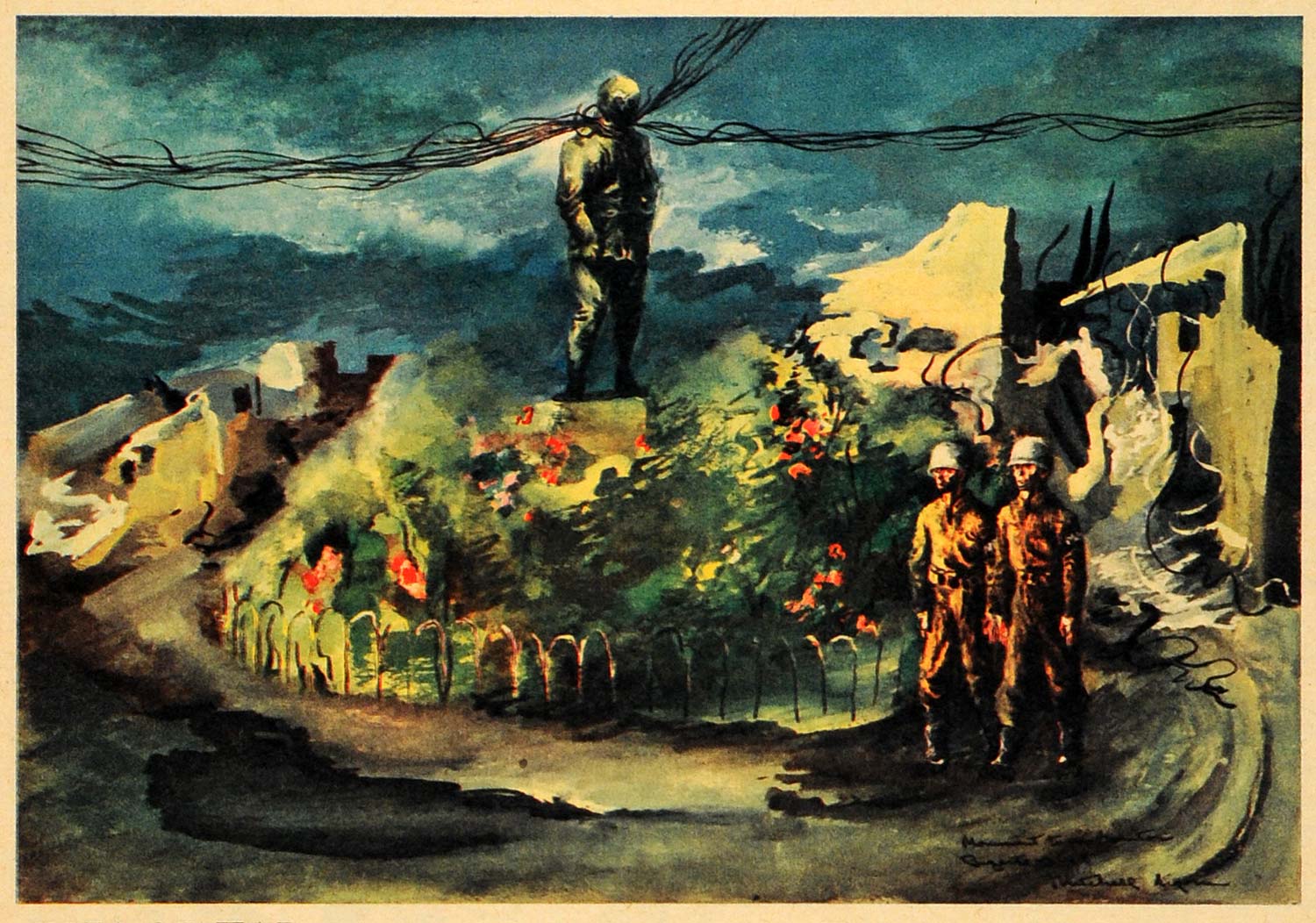 1944 Print Mitchell Siporin Uses War Soldiers Wartime Uniform Garden D ...