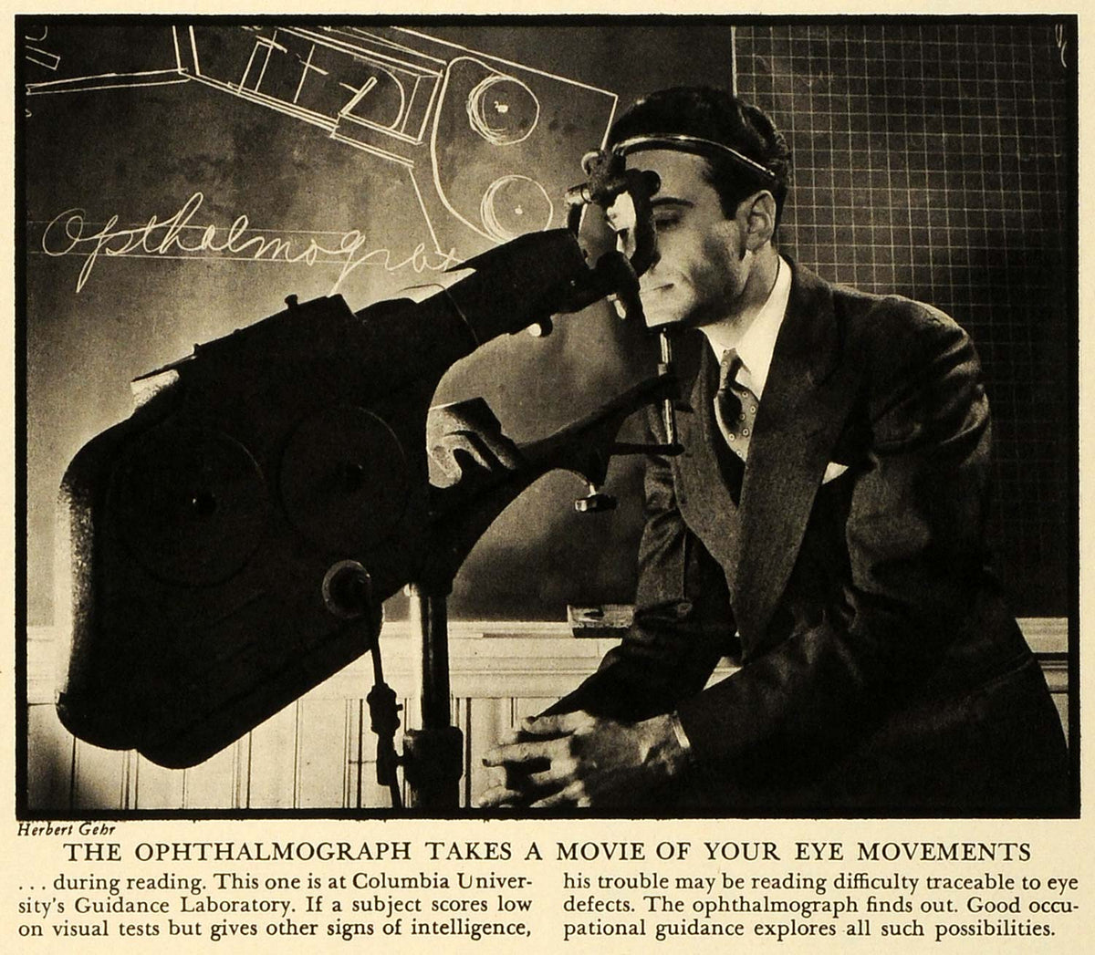 1941 Print Ophthalmograph Eye Movements Herbert Gehr Columbia Universi ...