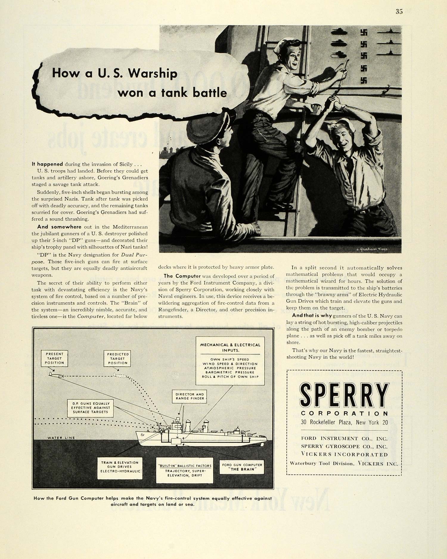 1945 Ad Ford Gun Computer Sperry Warship Navy WWII War Production Mech ...