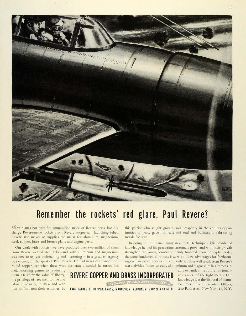 1945 Ad Revere Copper Brass Rockets WWII Bomber Plane Aircraft WWII Co ...