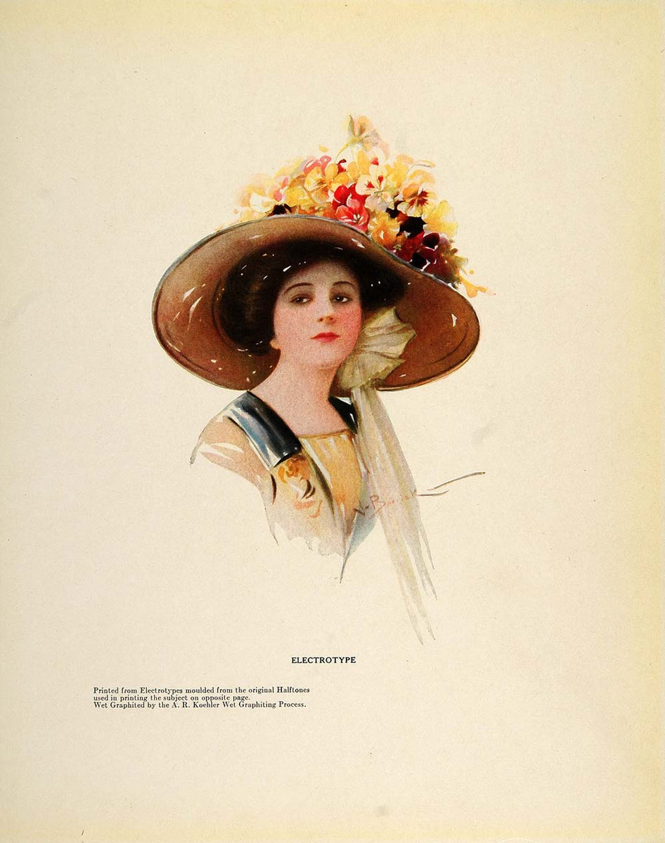 1913 Print Edwardian Lady Hat Flowers Jesse Barrick - ORIGINAL GAC1 ...