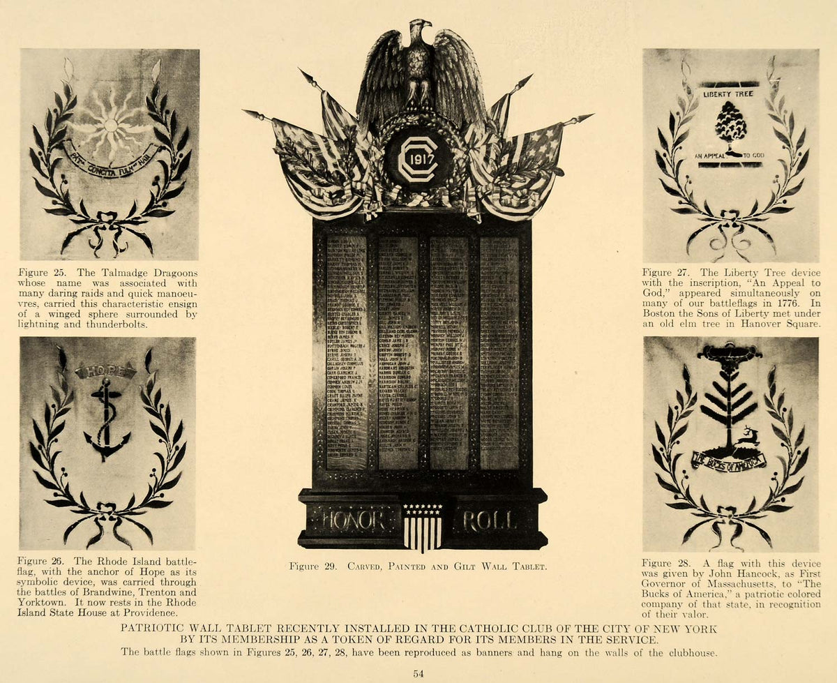 1918 Print Patriotic Wall Tablet Catholic Club New York - ORIGINAL GF1 ...