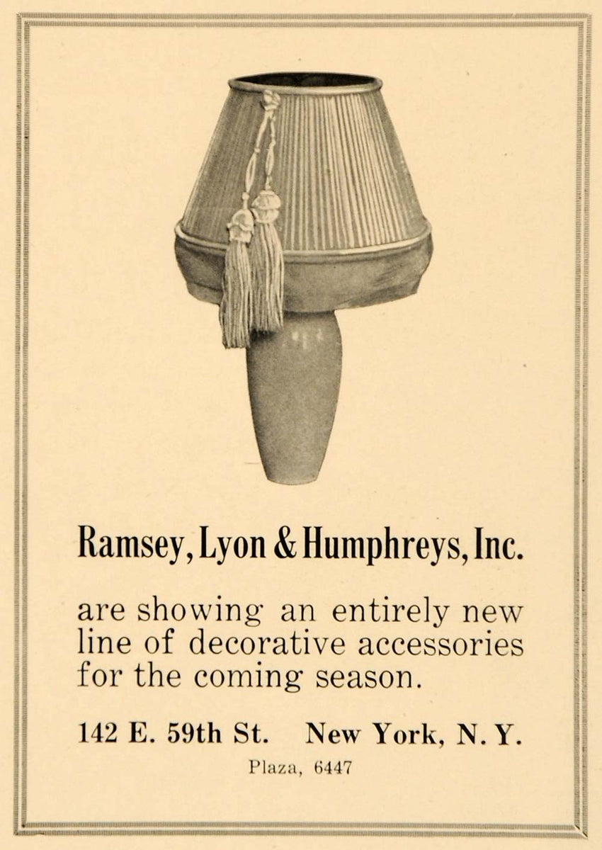 1920 Ad Ramsey Lyon Humphreys Lamp Shade N Y 59th St. - ORIGINAL ADVER ...