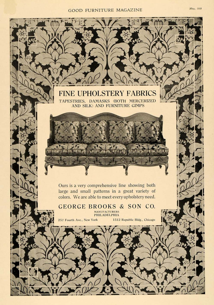 1918 Ad George Brooks Upholstery Fabric Tapestry Damask - ORIGINAL GF1 ...