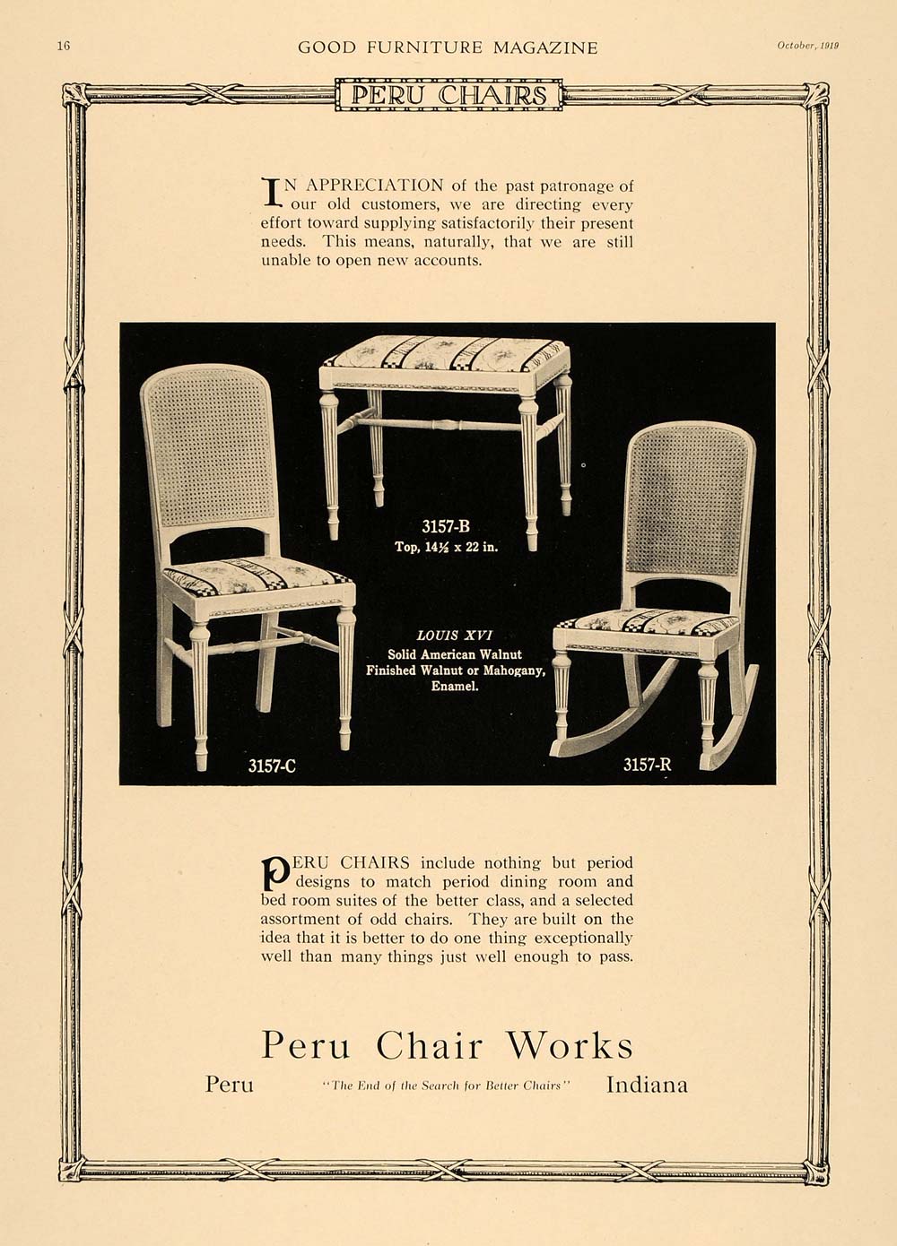 1919 Ad Peru Chair Works Louis XVI Period Chair Rocker - ORIGINAL GF1 ...