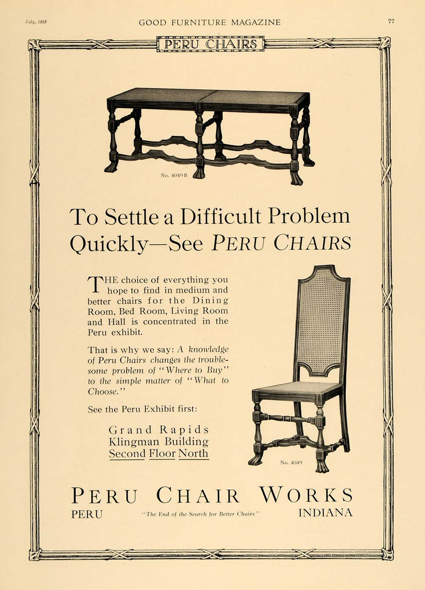 1919 Ad Peru Chair Works Wooden Table Klingman Showroom - ORIGINAL GF1 ...
