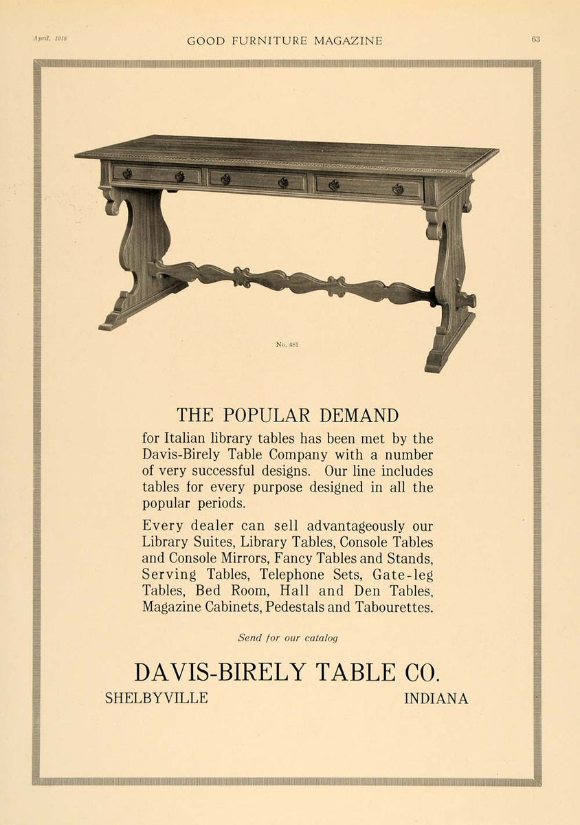 1918 Ad Davis Birely Table Company Italian Library 481 - ORIGINAL GF1 ...