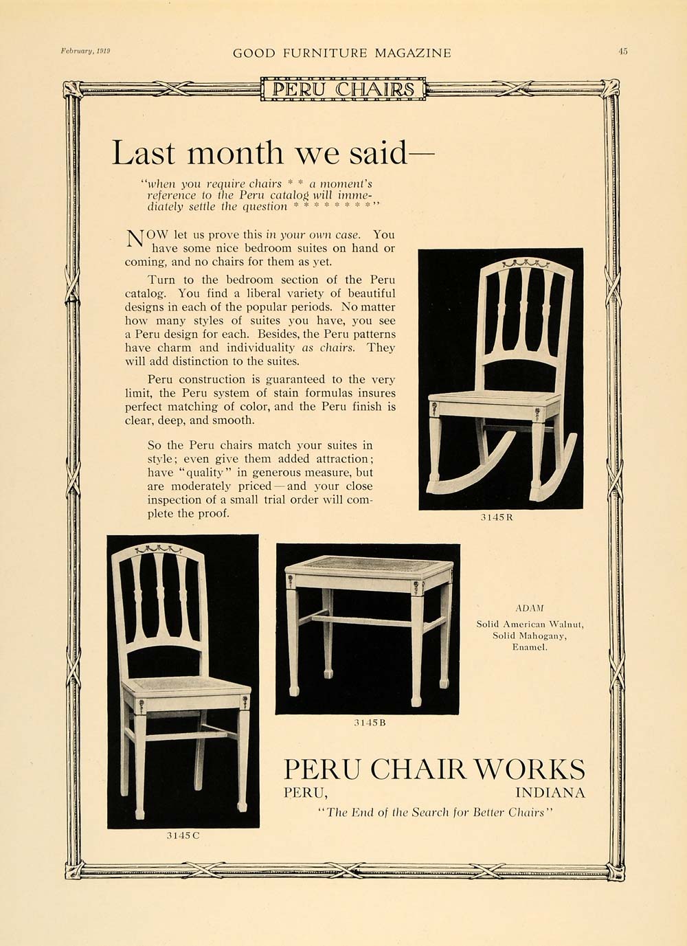 1919 Ad Rocker Table 3145 Peru Chair Works Furniture - ORIGINAL ADVERT ...