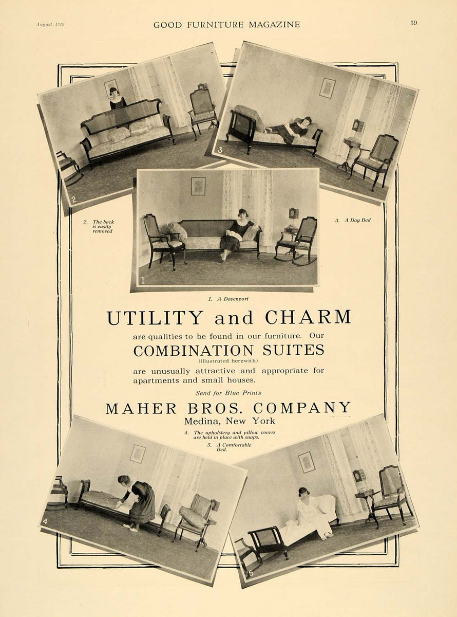 1919 Ad Maher Bros Furniture Day Bed Home Decoration - ORIGINAL ADVERT ...