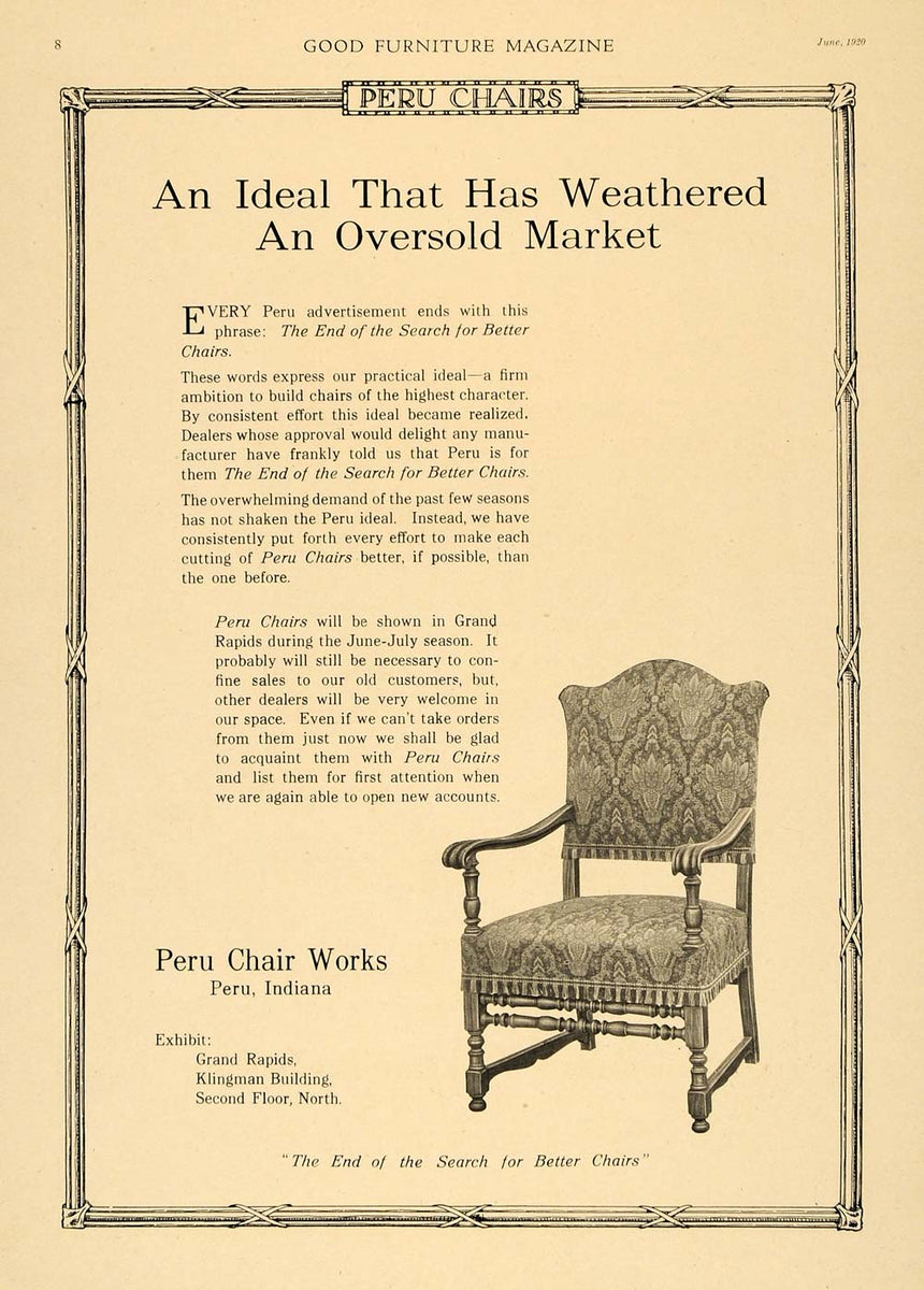 1920 Ad Peru Chair Works Furniture Home Decoration - ORIGINAL ADVERTIS ...