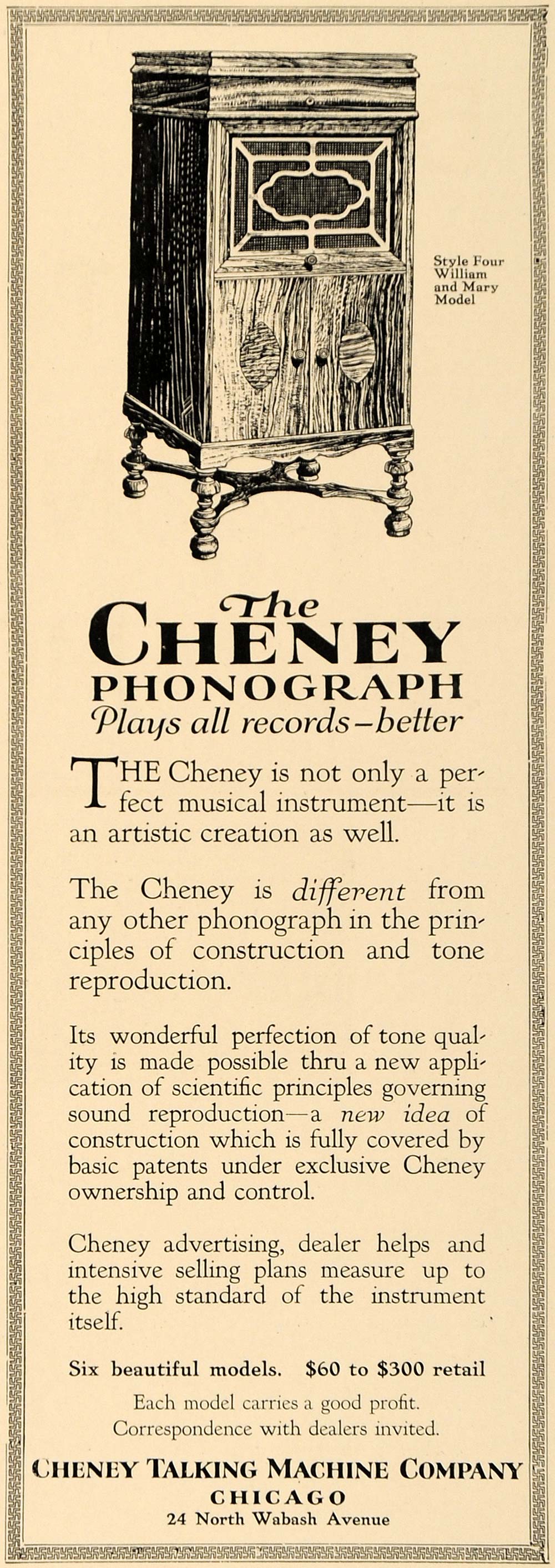 1918 Ad Cheney Talking Phonograph William & Mary Model - ORIGINAL GF2 ...