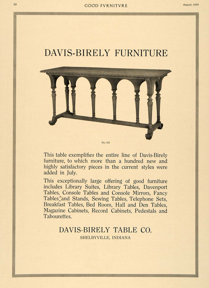 1916 Ad Davis Birely Furniture No 625 Library Tables - ORIGINAL ADVERT ...