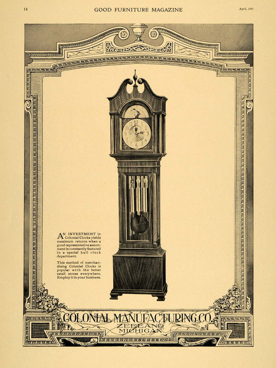 1921 Ad Colonial Manufacturing Co. Floor Clocks Antique - ORIGINAL GF4 ...