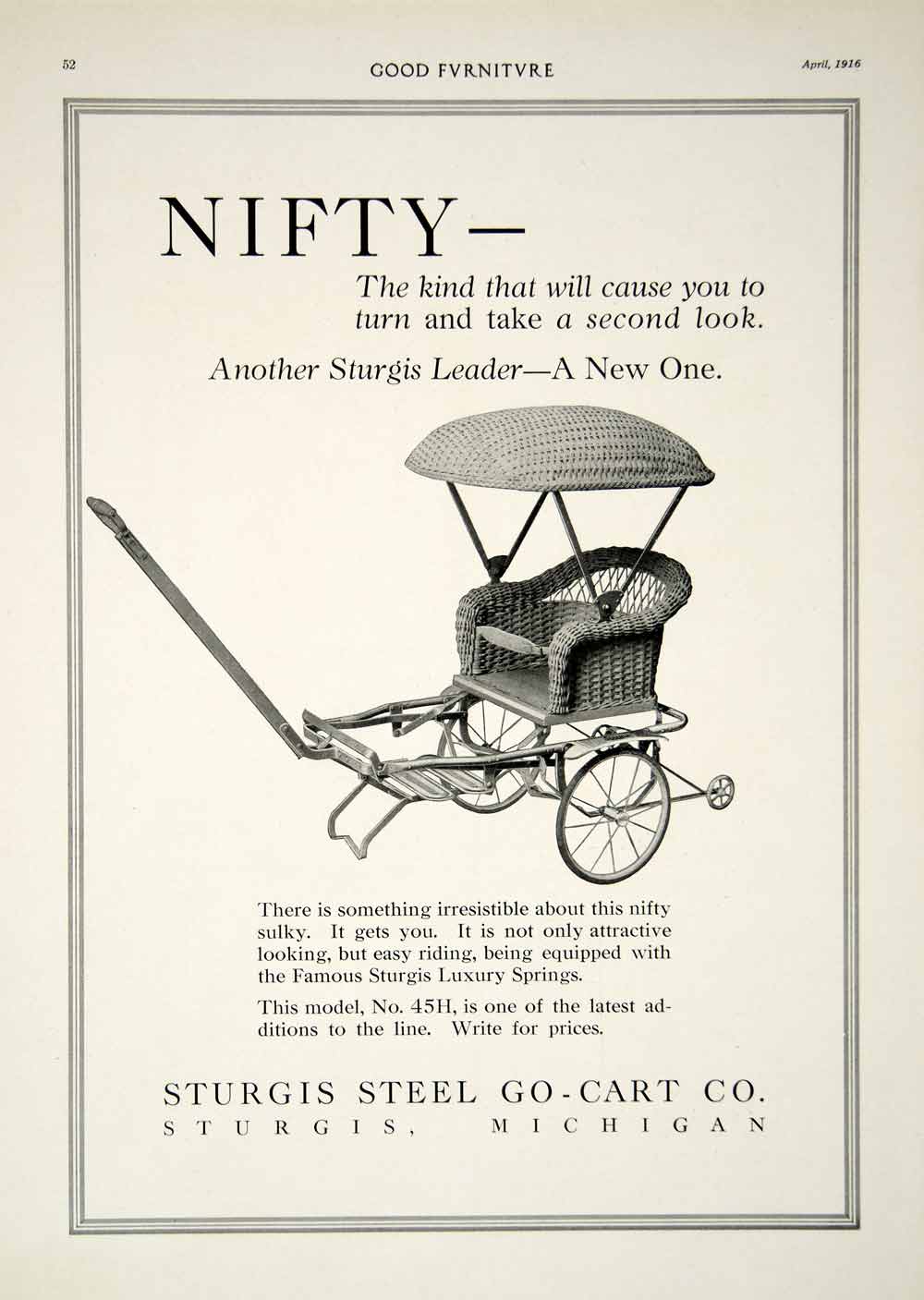 1916 Ad Antique Baby Stroller Carriage Sulky Buggy Pram Infant Sturgis ...
