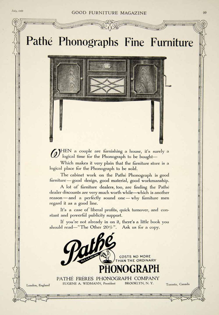 1920 Ad Vintage Pathe Freres Phonograph Cabinet Record Player Furnitur ...
