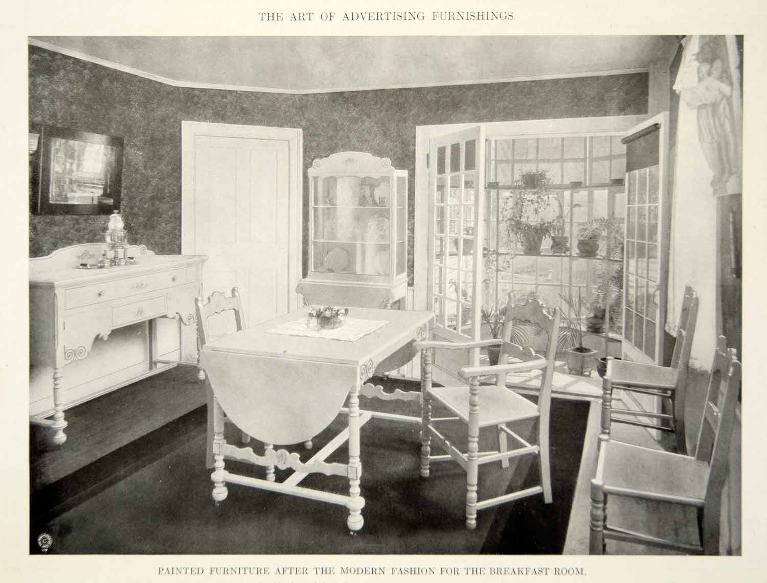 1915 Print Vintage Breakfast Room Painted Furniture Interior Design De ...