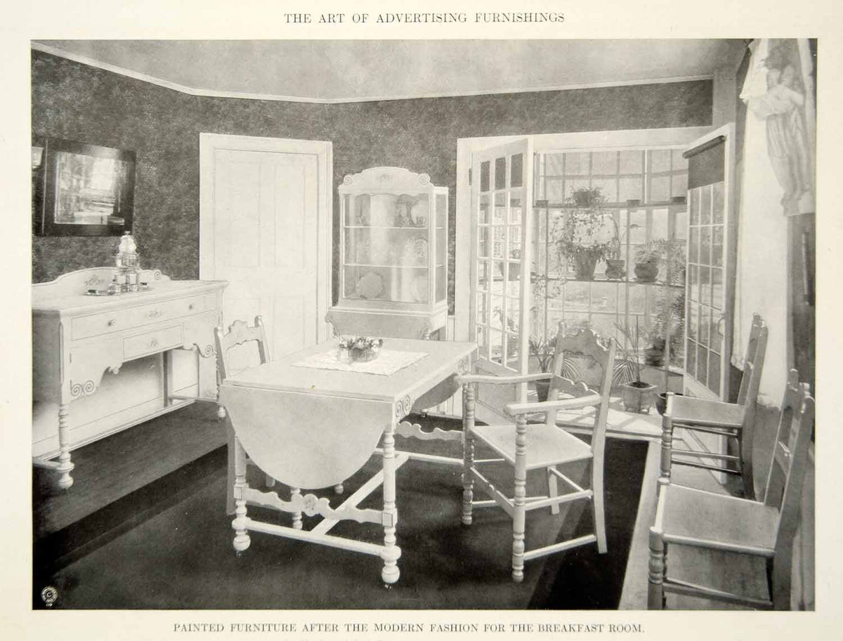 1915 Print Vintage Breakfast Room Painted Furniture Interior Design De ...
