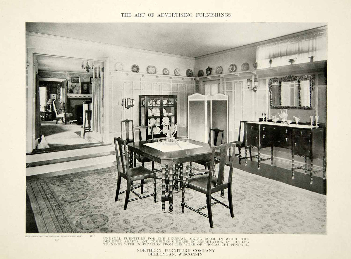 1917 Print Dining Room Suite Furniture Chinese Chippendale Interior De ...