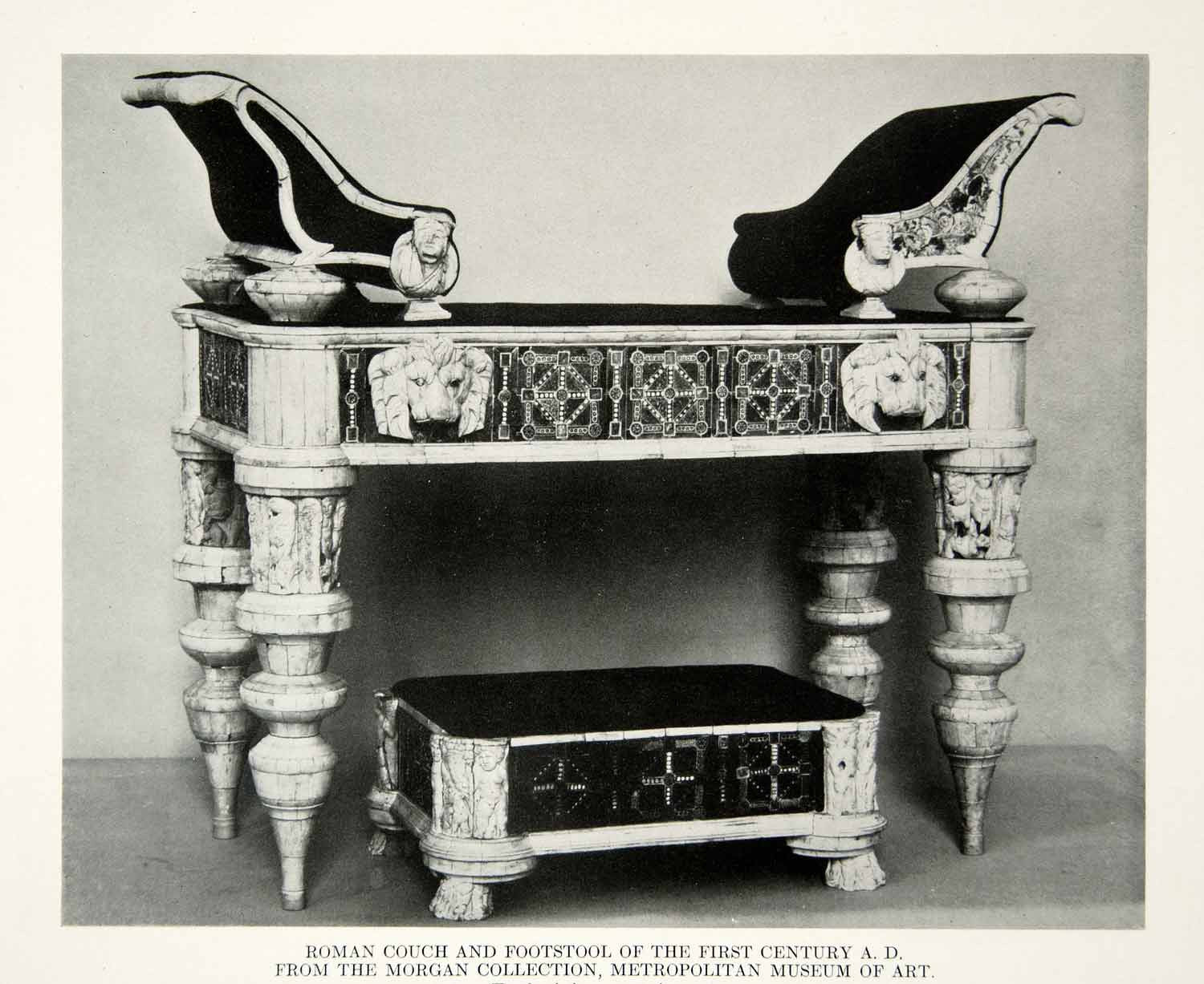 1918 Print Antique Roman Couch Footstool 1st Century Furniture Ancient ...