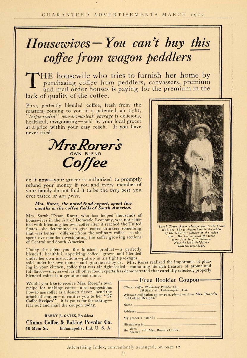 1912 Ad Climax Coffee Baking Powder Sarah Tyson Rorer - ORIGINAL ADVER ...