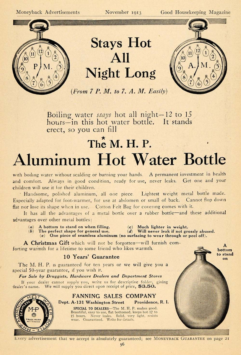 1913 Ad Fanning Sales Co. Aluminum Hot Water Bottle - ORIGINAL ADVERTI ...