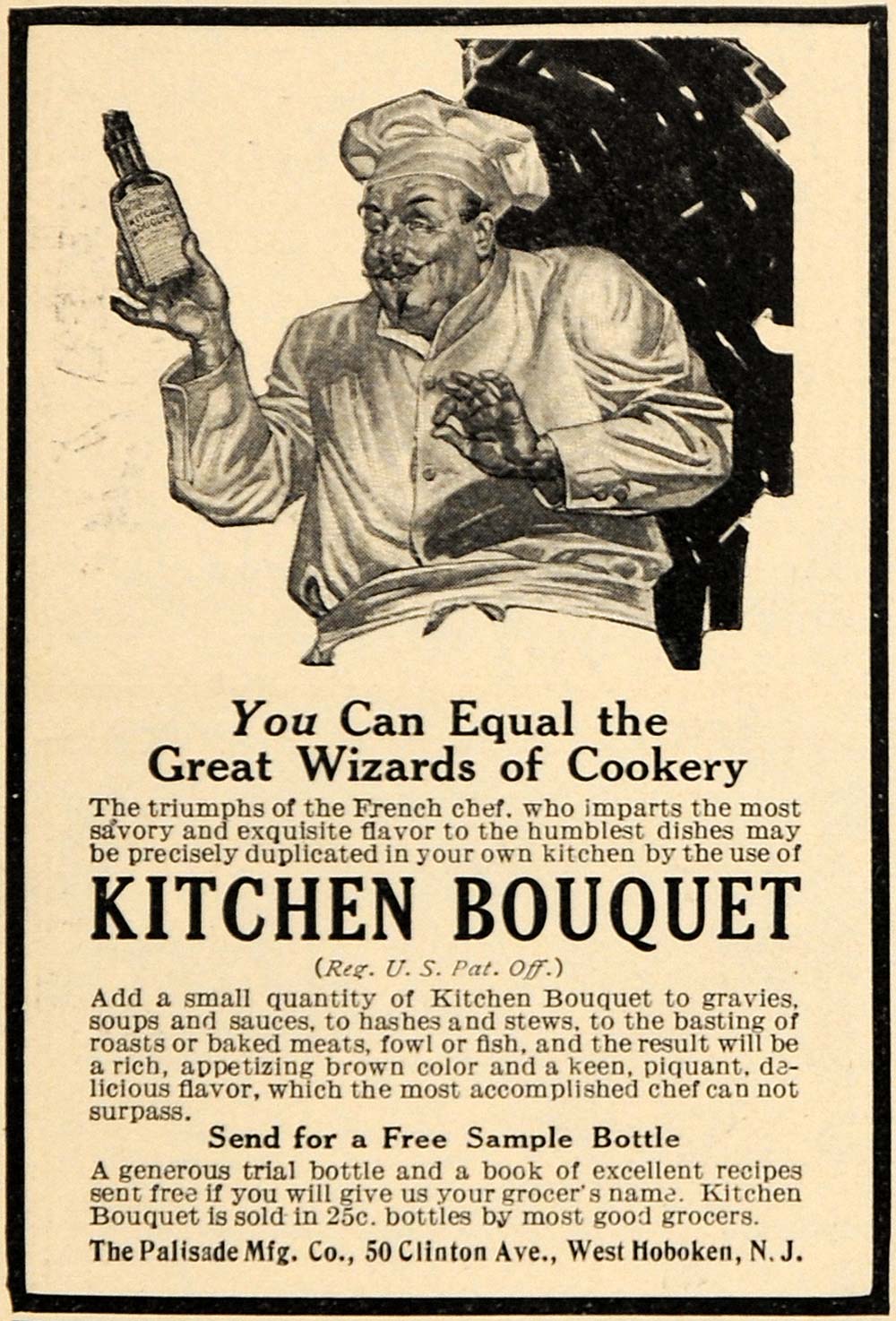 1913 Ad Palisade Mfg Co Kitchen Bouquet Condiment Chef - ORIGINAL GH3 ...