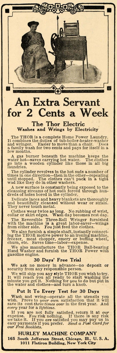 1909 Ad Hurley Machine Co Thor Electric Laundry Machine - ORIGINAL GH3 ...
