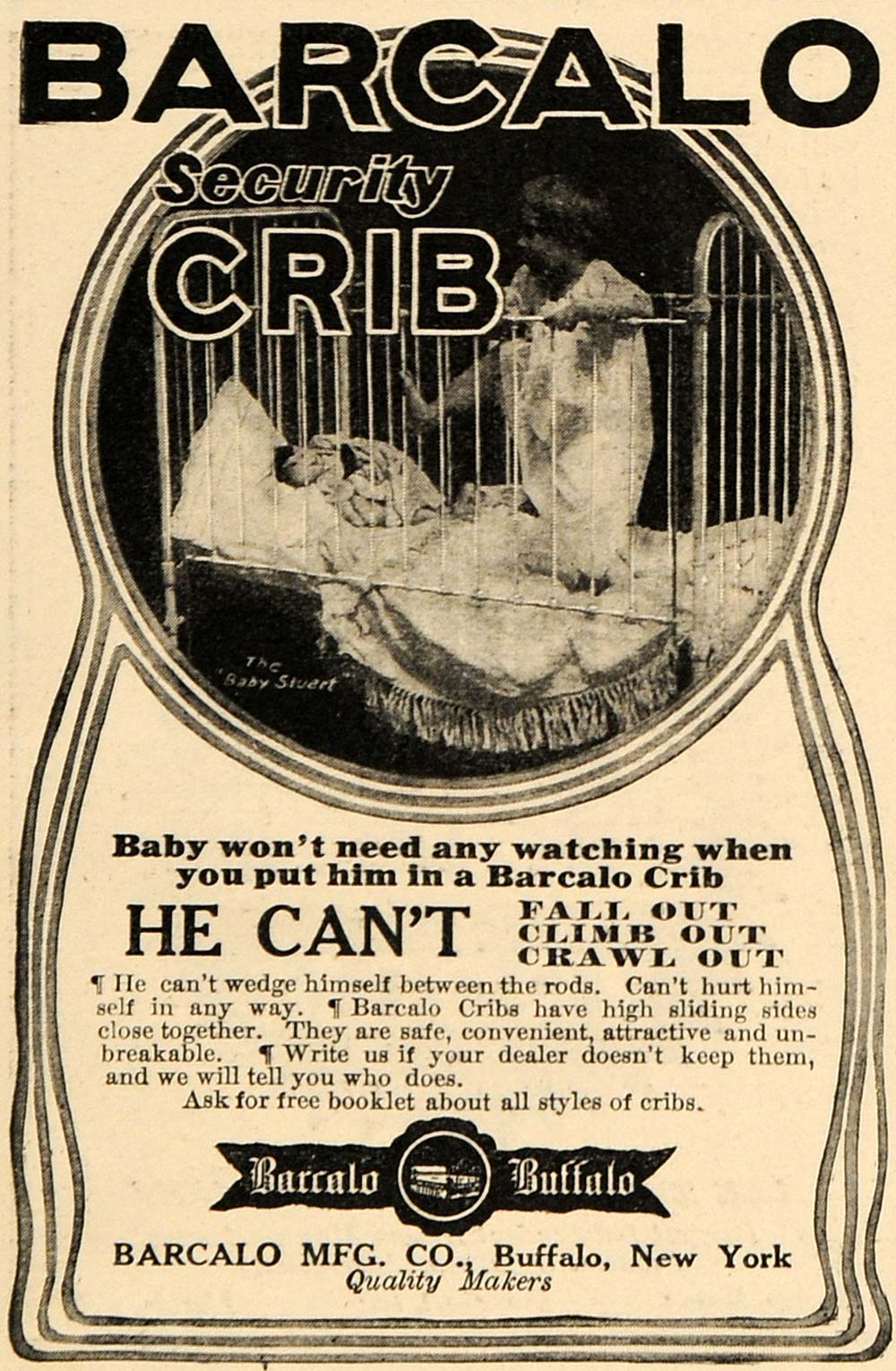 1909 Ad Barcalo Mfg Co Security Crib Infants Buffalo NY - ORIGINAL GH3 ...