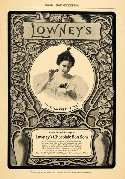 1904 Ad Lowney's Chocolate Bon Bons Package Walter Box - ORIGINAL GH3 ...