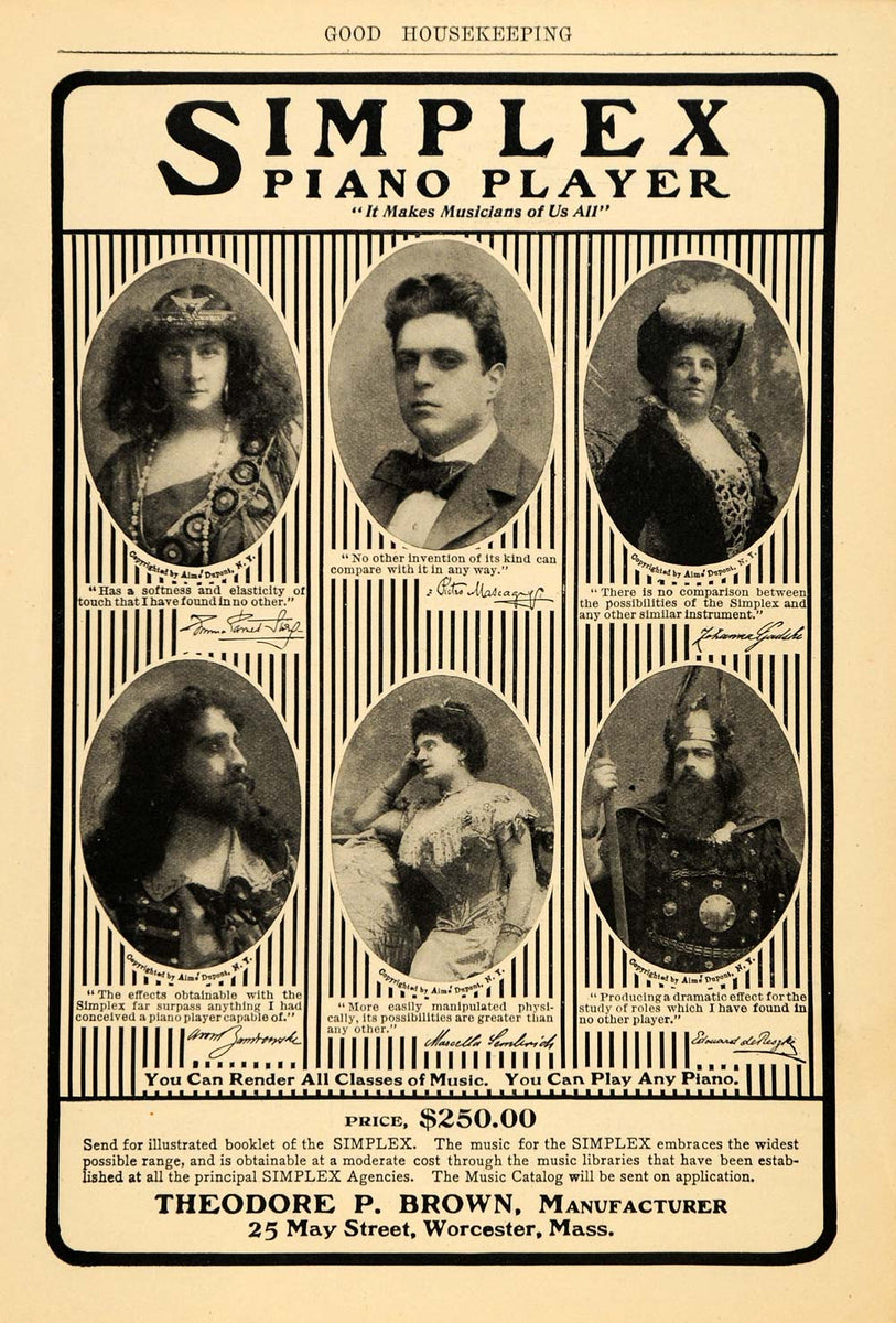 1904 Ad Simplex Piano Player Theodore Brown Music Rolls - ORIGINAL GH3 ...