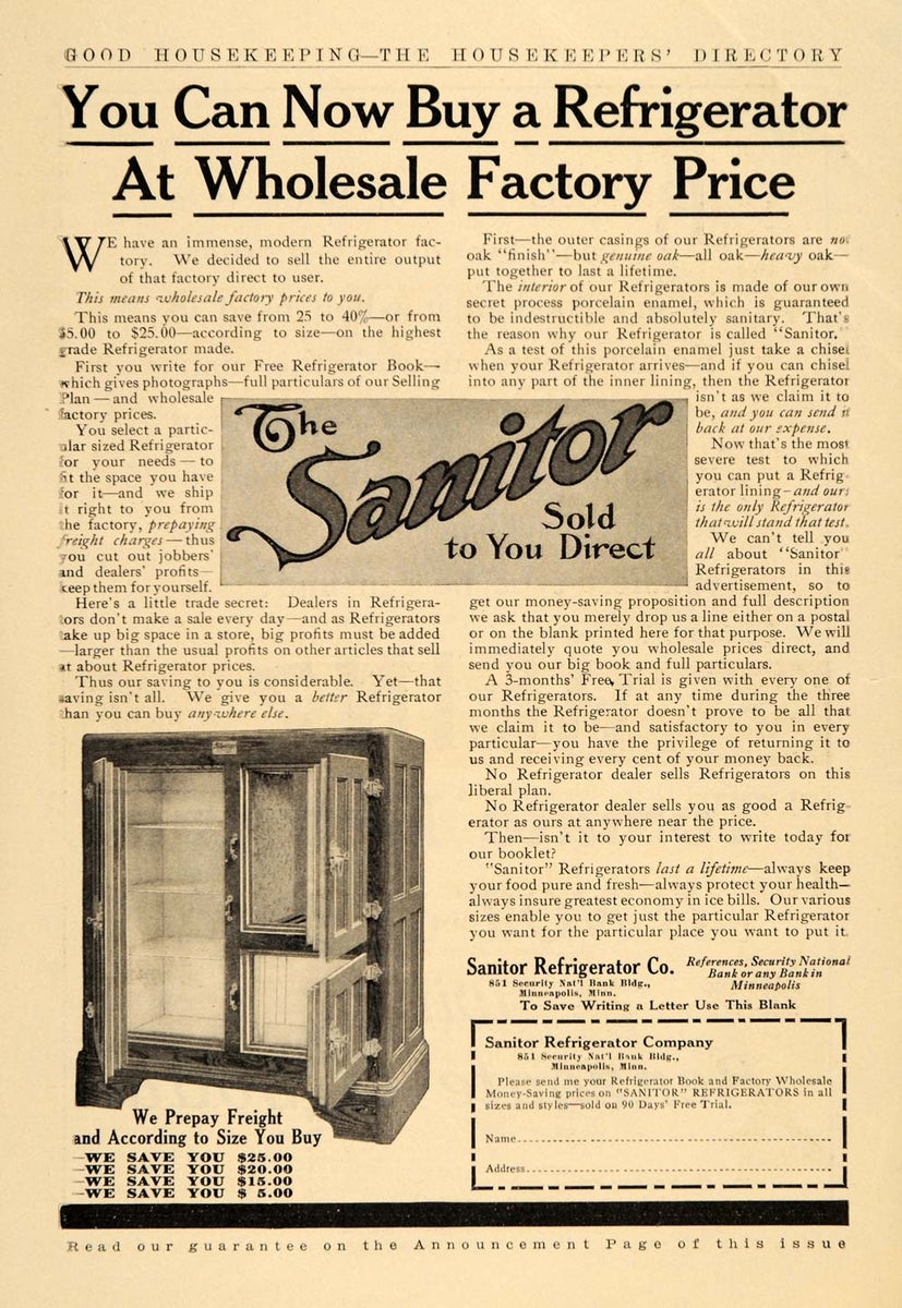 1909 Ad Sanitor Refrigerator Co. Kitchen Appliances - ORIGINAL ADVERTI ...