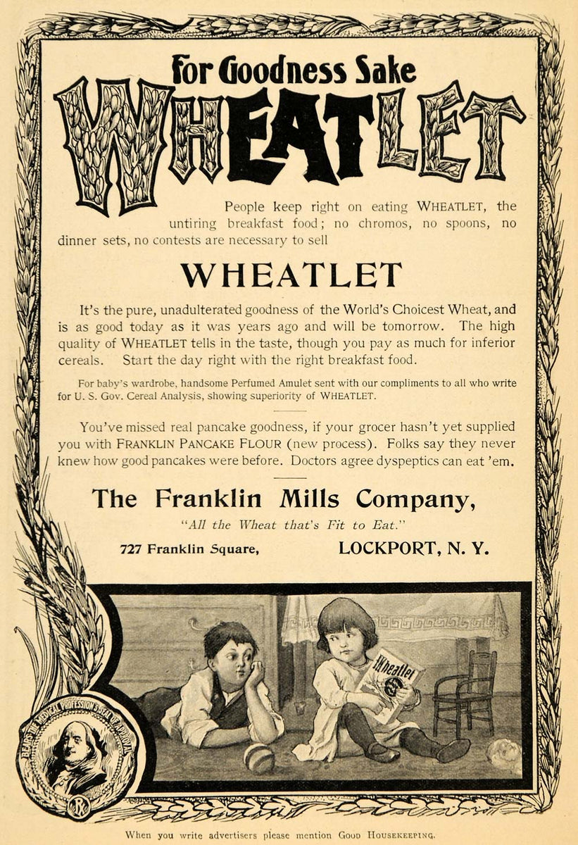 1904 Ad Franklin Mills Wheatlet Breakfast Food Children - ORIGINAL GH3 ...