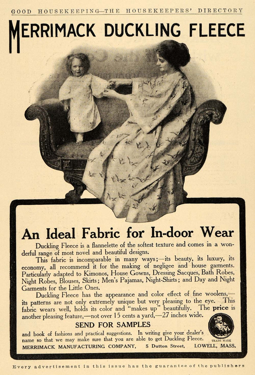 1909 Ad Merrimack Mfg Co Duckling Fleece Fabric Clothes - ORIGINAL GH3 ...