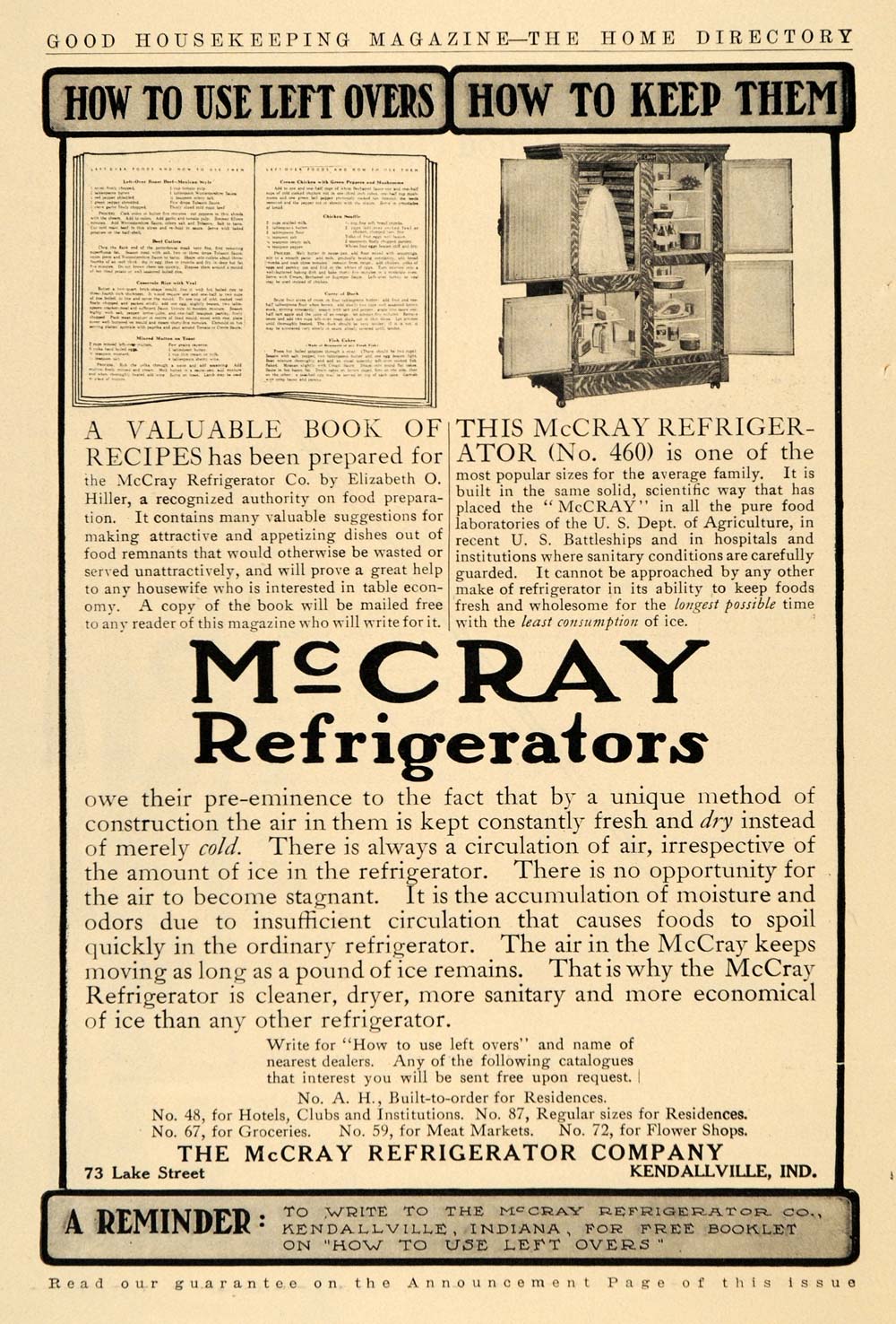 1910 Ad McCray Refrigerators Kendallville Furniture - ORIGINAL ADVERTI ...