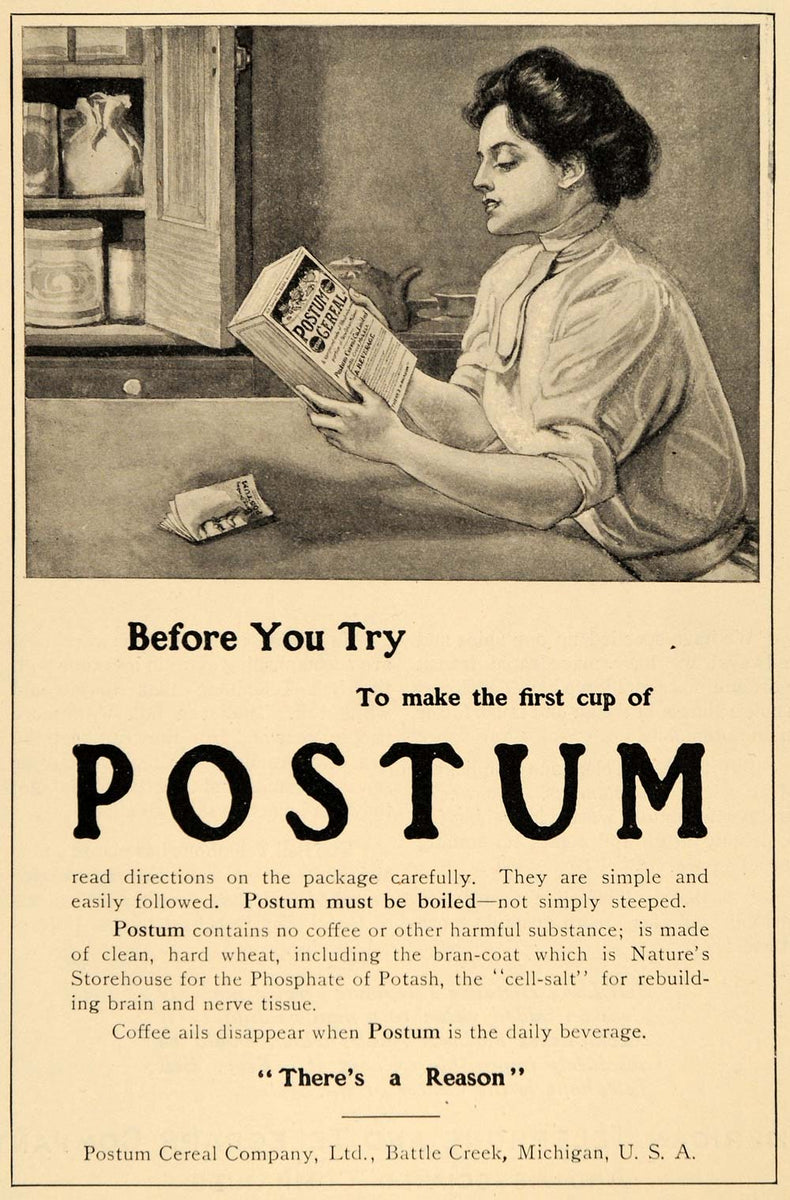 1910 Ad Postum Cereal Kitchen Wheat Bran Battle Creek - ORIGINAL ADVER ...