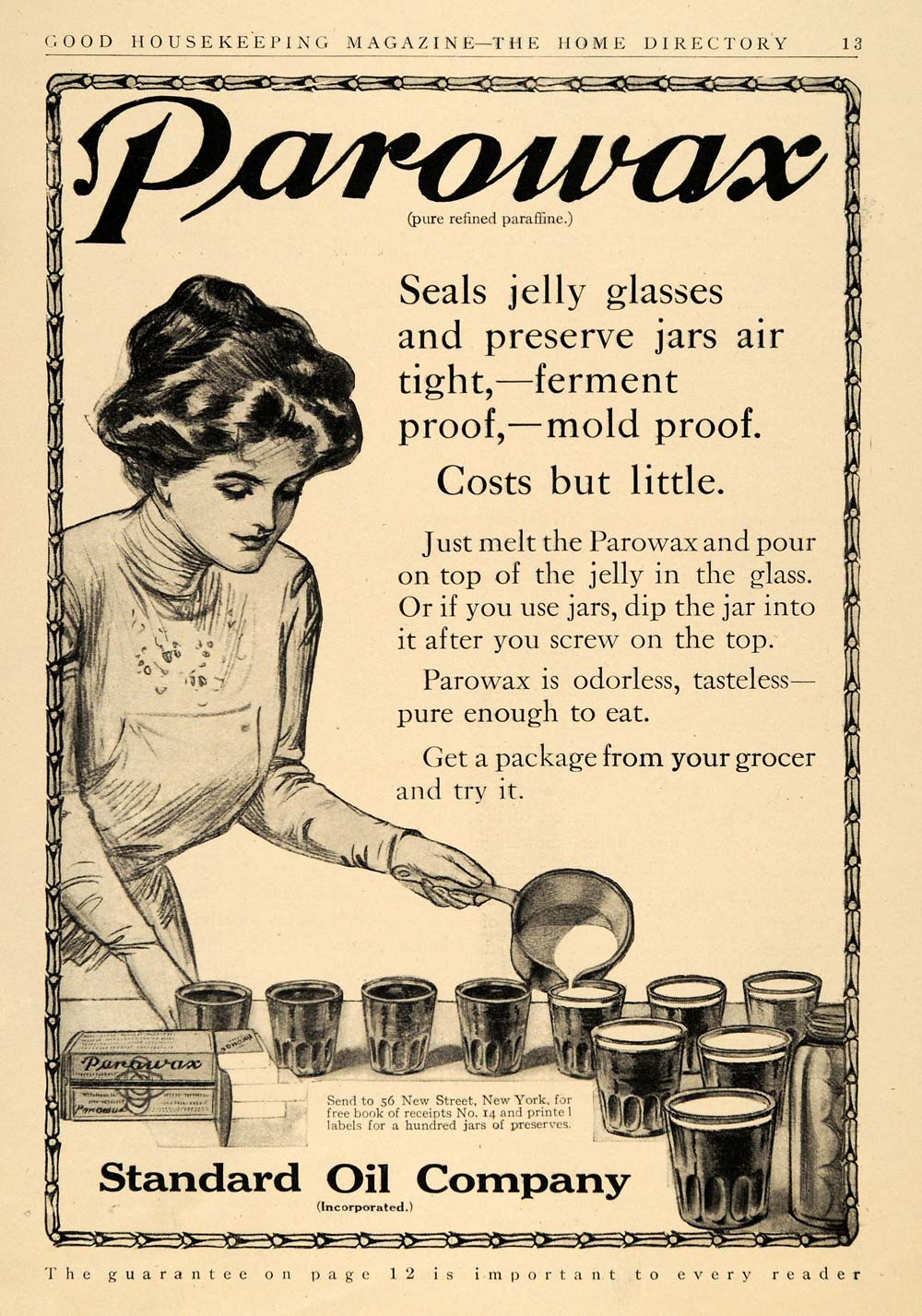 1911 Ad Parowax Standard Oil Jelly Jam Jar Wax Canning - ORIGINAL GH3 ...