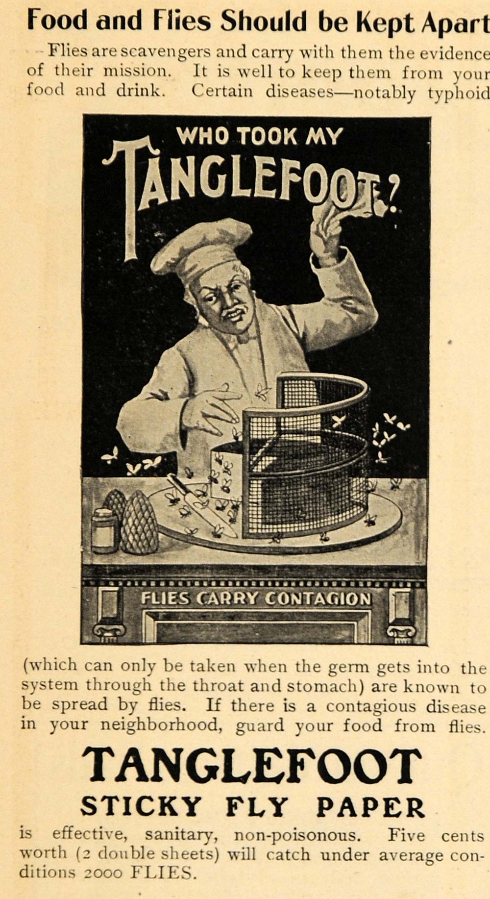 1902 Ad Tanglefoot Sticky Fly Paper Chef Disease Insect - ORIGINAL GH3 ...
