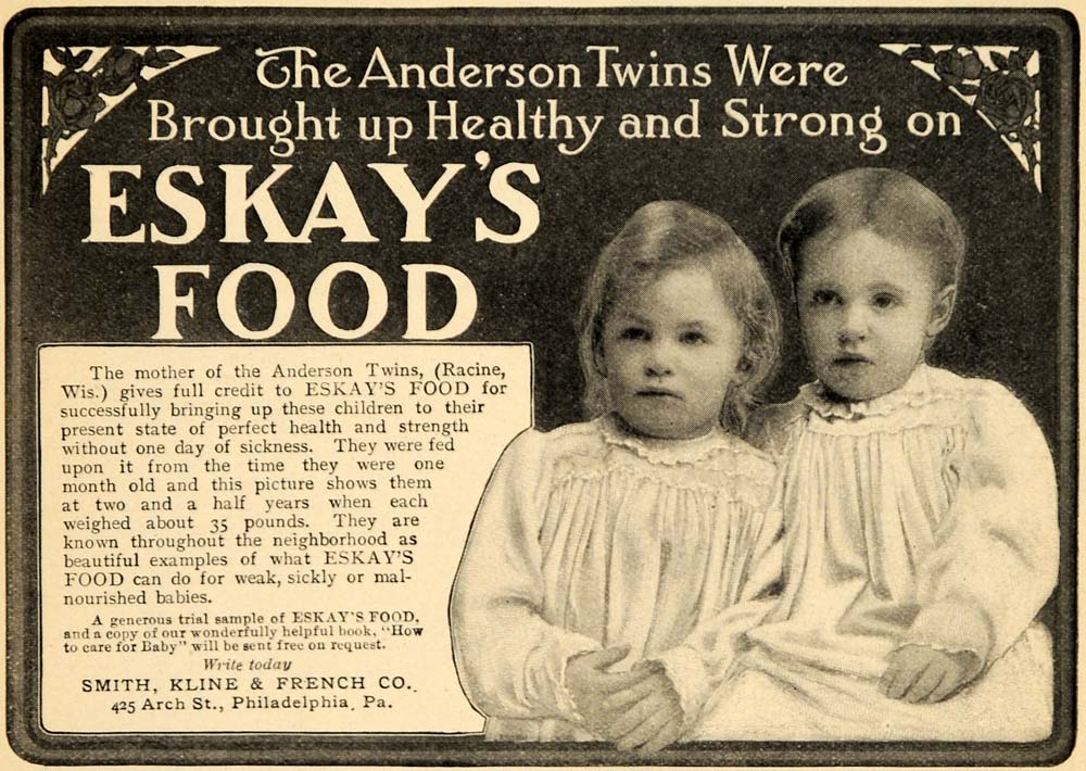 1906 Ad Smith Kline French Eskay's Food Anderson Twins - ORIGINAL GH3 ...