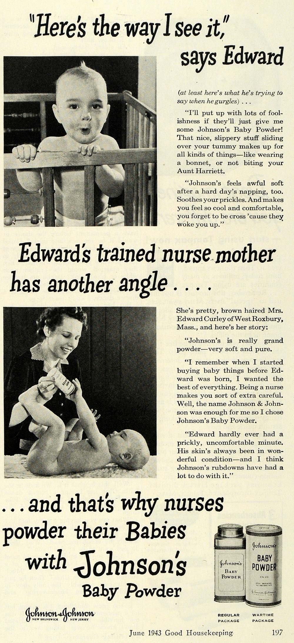 1943 Ad Baby Powder Diaper Mother Johnson Nurse Care - ORIGINAL ADVERT ...