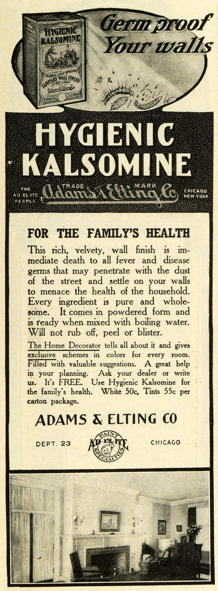 1911 Ad Hygienic Kalsomine Adams Elting Home Wall Germicide Interior G ...