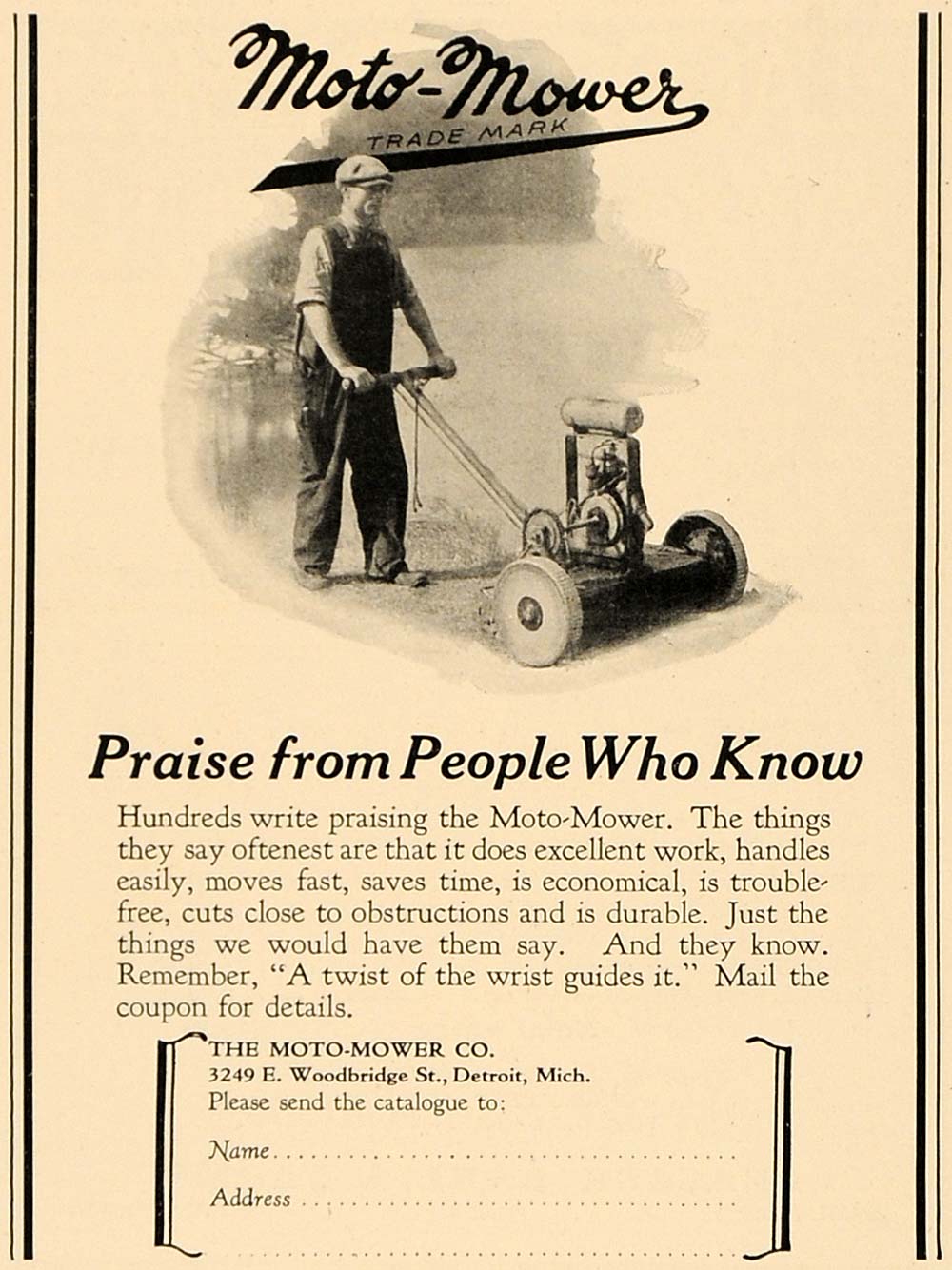 1927 Ad Moto-Mower Company Garden Tool Lawn Cutter - ORIGINAL ADVERTIS ...