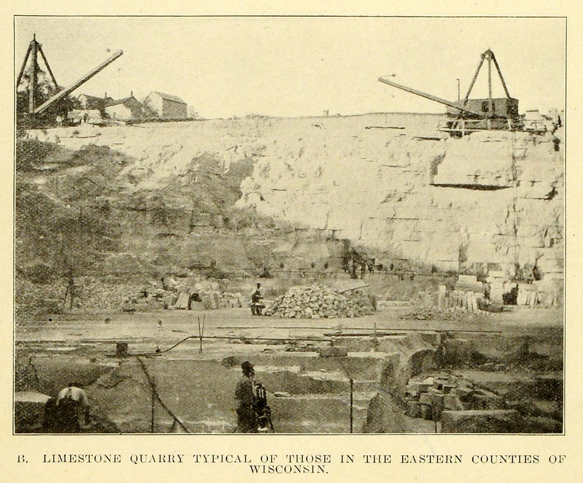 1913 Print Eastern Wisconsin Limestone Quarry Mining Raw Natural Resou ...