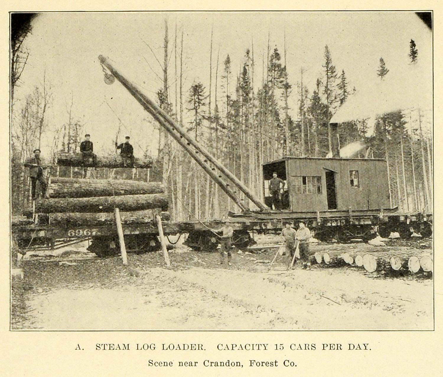 1913 Print Crandon Forest County Wisconsin Steam Log Loader Logging Lu ...