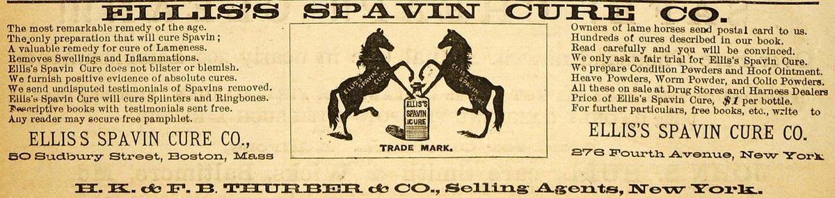 1883 Ad Ellis's Spavin Cure Lame Horse Equine Farming - ORIGINAL GROC1 ...