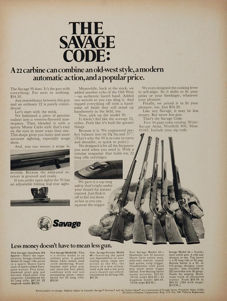 1969 Ad Savage 90 .22 Carbine 90 Shotgun Rifle Indian - ORIGINAL GUNS ...