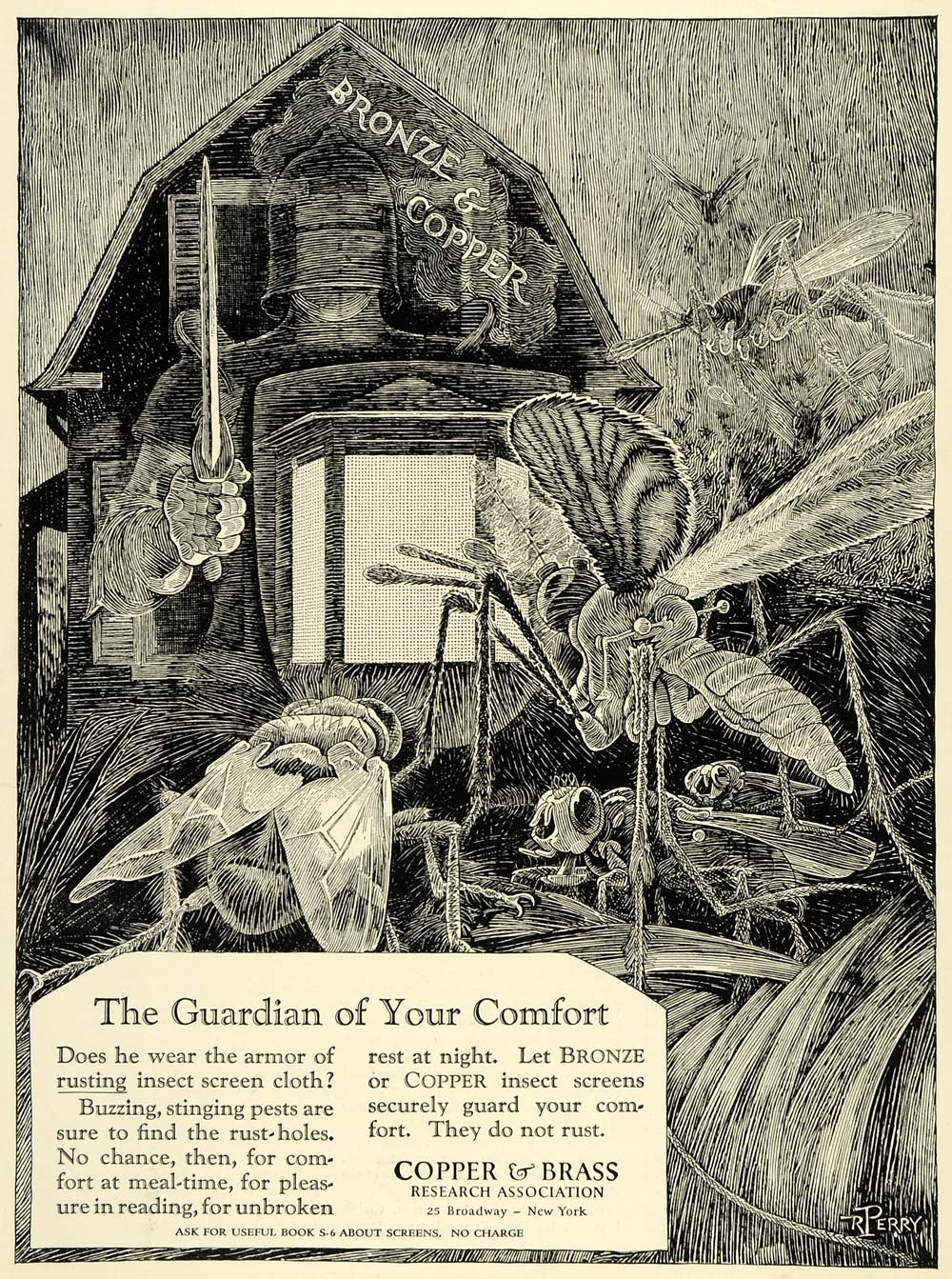1925 Ad Rusting Insect Screen Cloth Bronze Copper Pest Home Medieval A ...