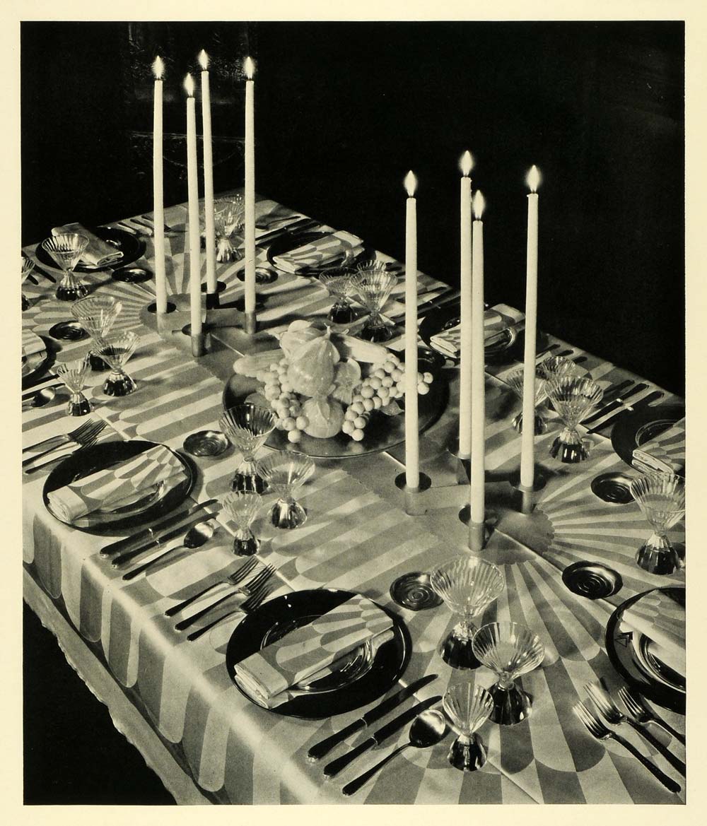 1931 Print Dining Table Setting Thanksgiving Centerpiece Candles Holid ...